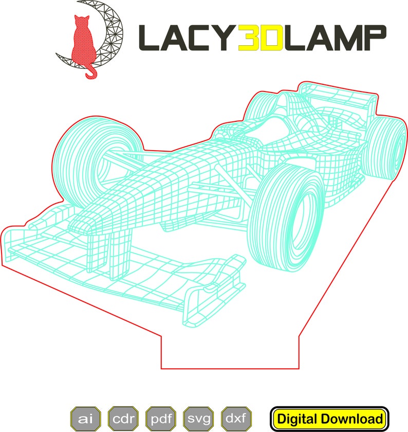 F1 Car 3D Lamp File, Plan for Cnc Laser Engraving, 3D Night Light ...