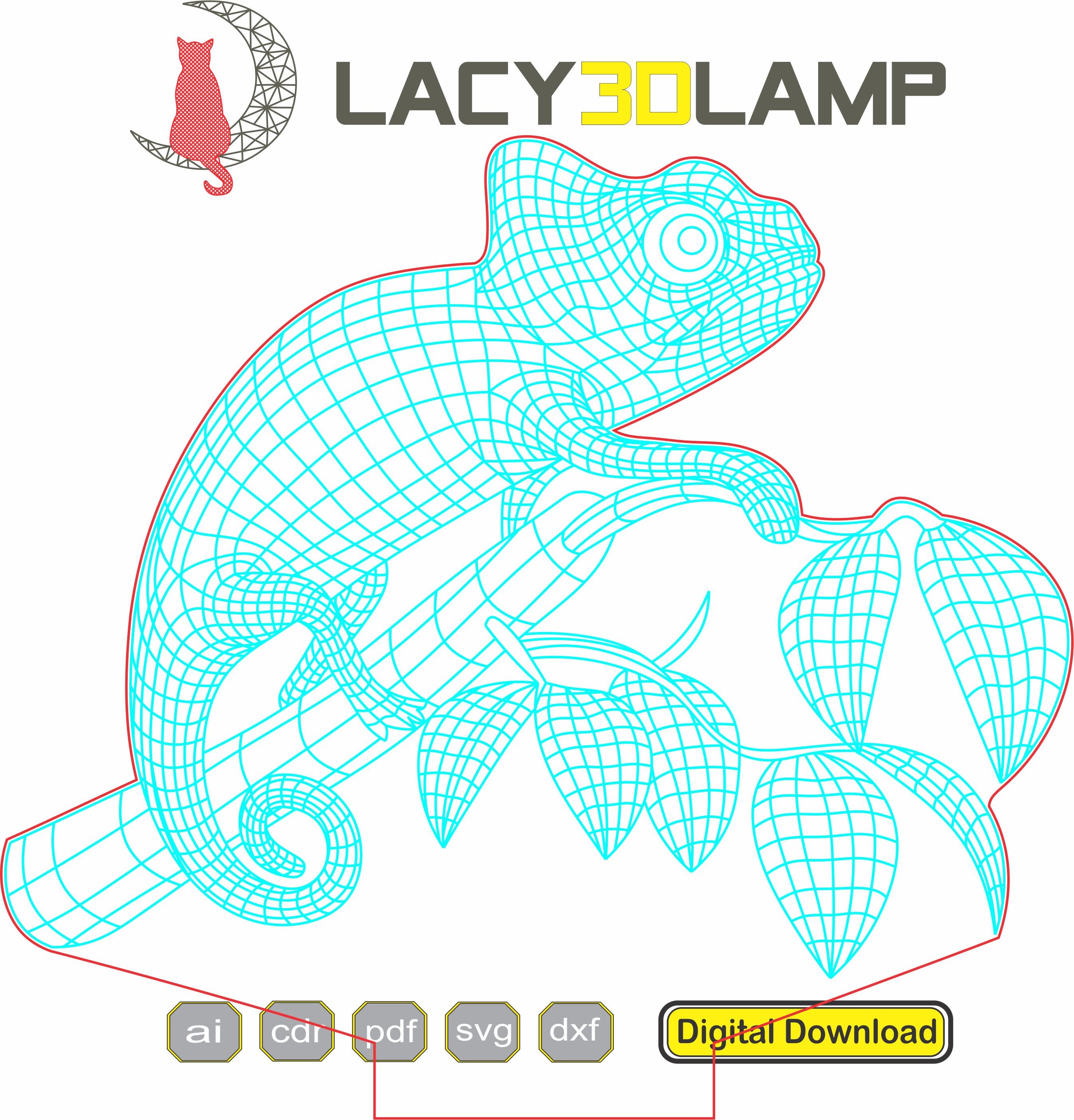 Chameleon 3D Lamp File, Plan for Cnc Laser Engraving, 3D Night Light ...