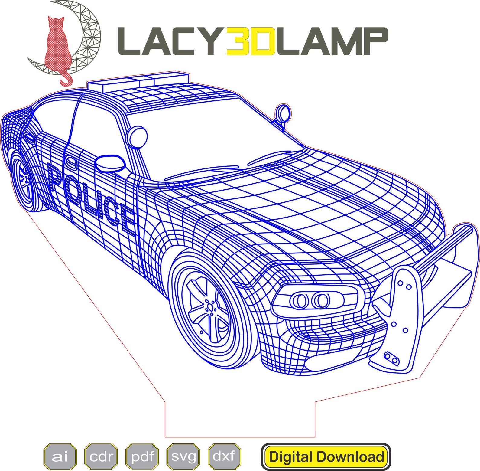 Police Car 3D Lamp File Plan for Cnc Laser Engraving 3D - Etsy