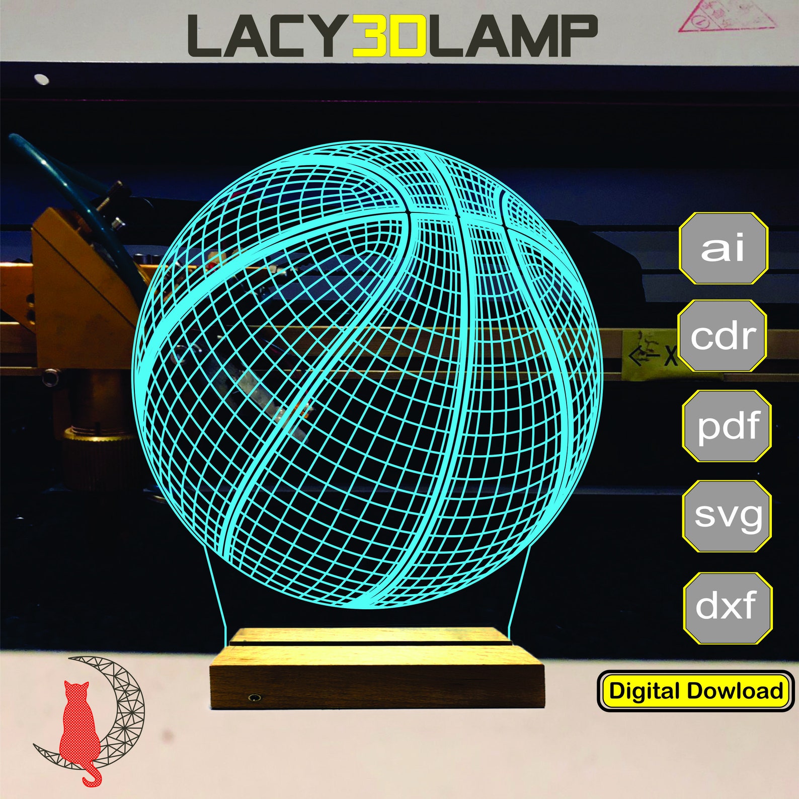 Basketball 3D Lamp File, Plan for Cnc Laser Engraving - Etsy