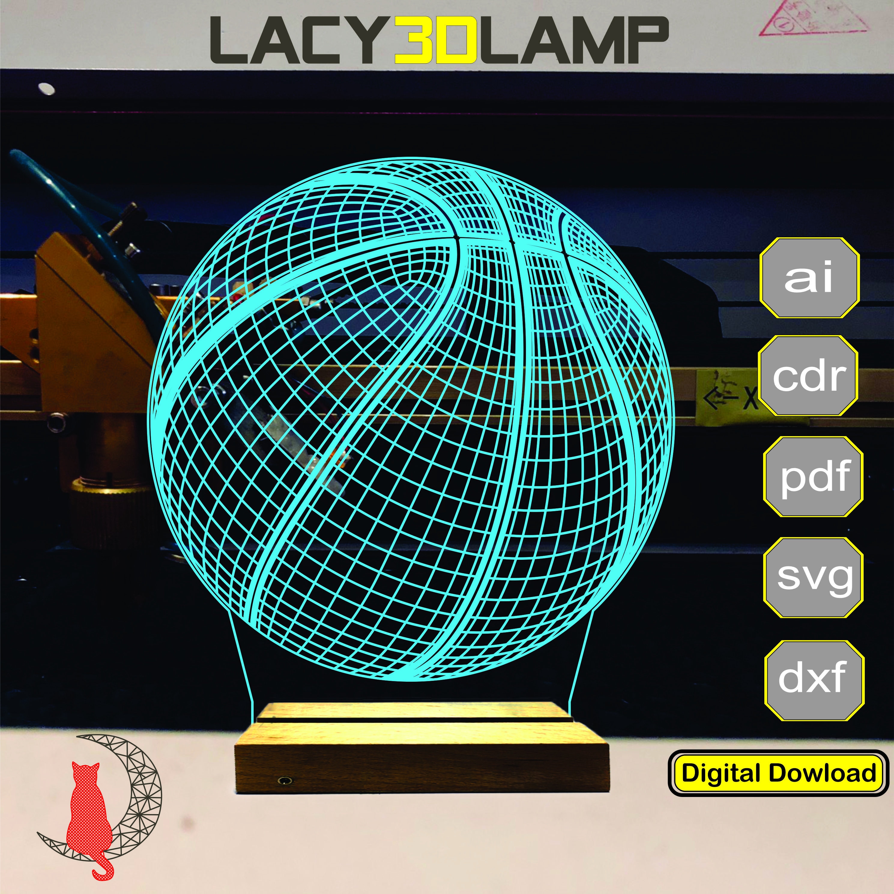 Basketball 3D Lamp File, Plan for Cnc Laser Engraving - Etsy