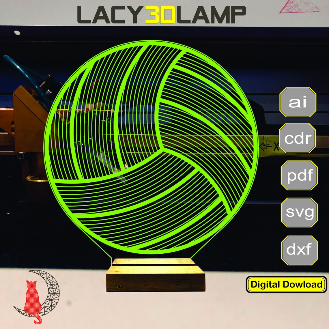 Volleyball 3D Lamp File, Plan for Cnc Laser Engraving - Etsy