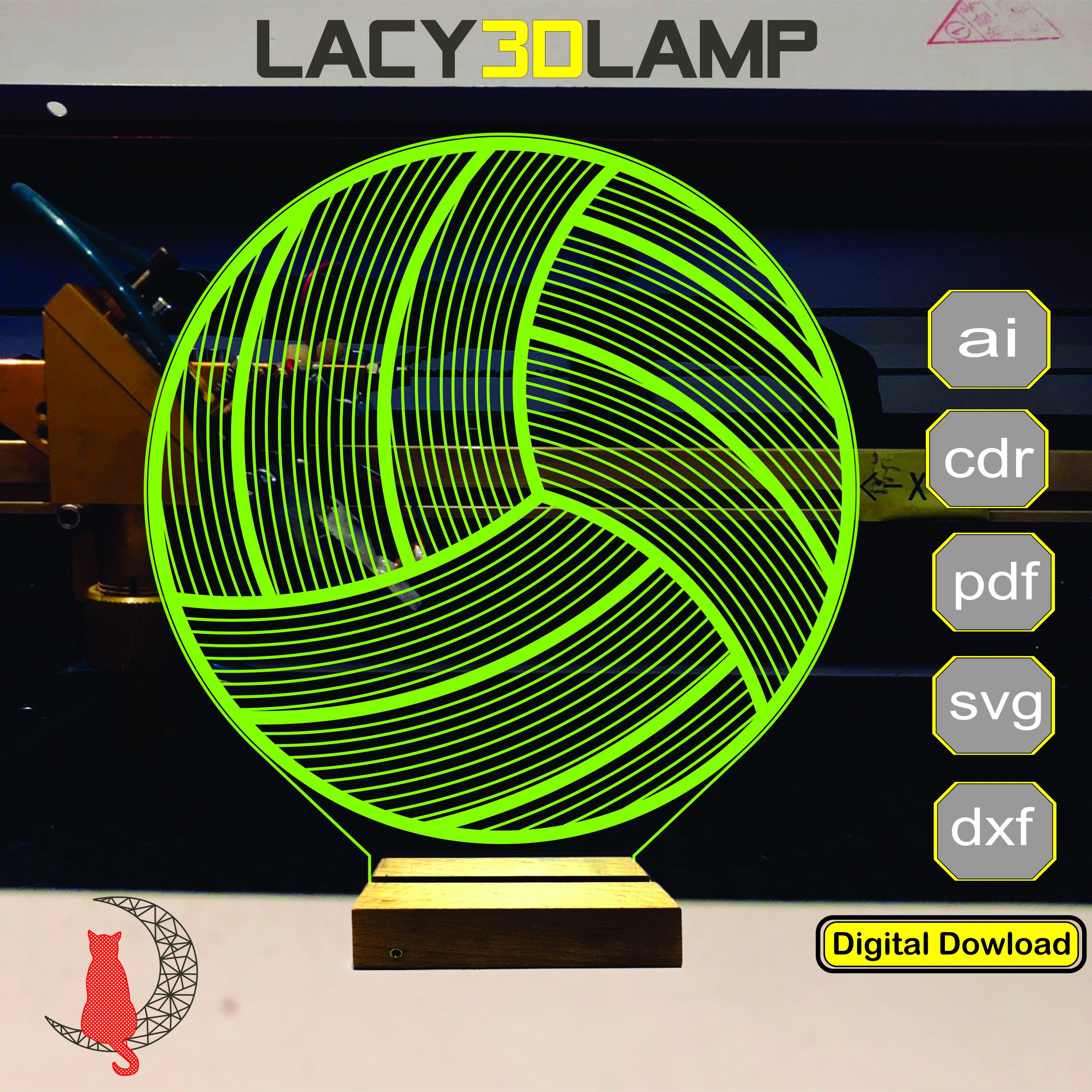 Volleyball 3D Lamp File, Plan for Cnc Laser Engraving - Etsy