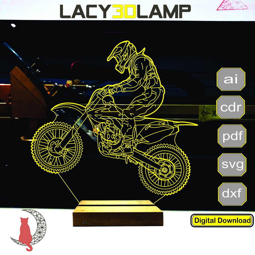 Motocross Rider 3D Lamp File, Plan for Cnc Laser Engraving, 3D Night ...