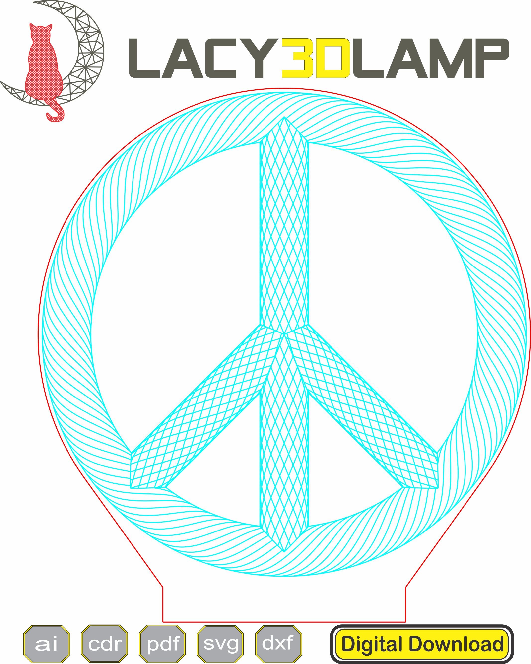 Peace Sign 3D Lamp File, Plan for Cnc Laser Engraving, 3D Night Light ...