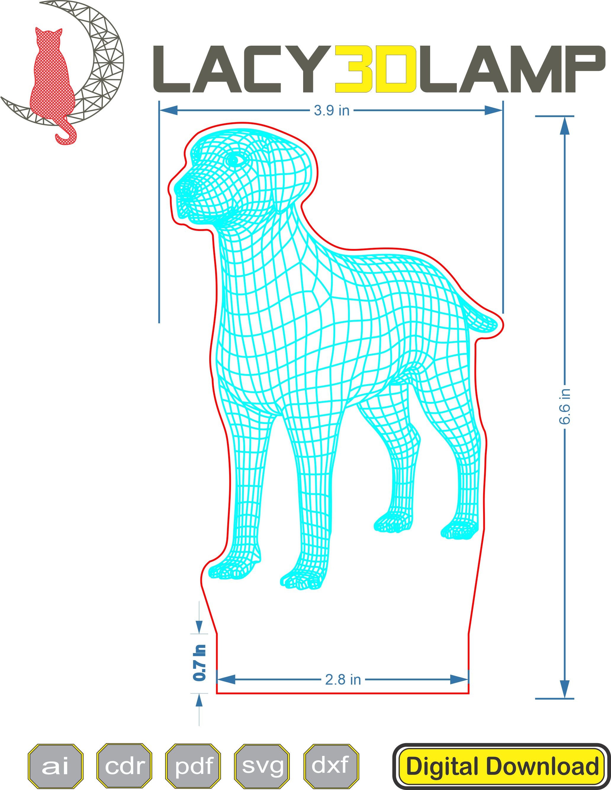 LABRADOR Dog 3D Lamp File, Plan for Cnc Laser Engraving, 3D Night Light ...