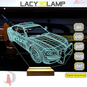 Police Car 3D Lamp File, Plan for Cnc Laser Engraving, 3D Night Light ...