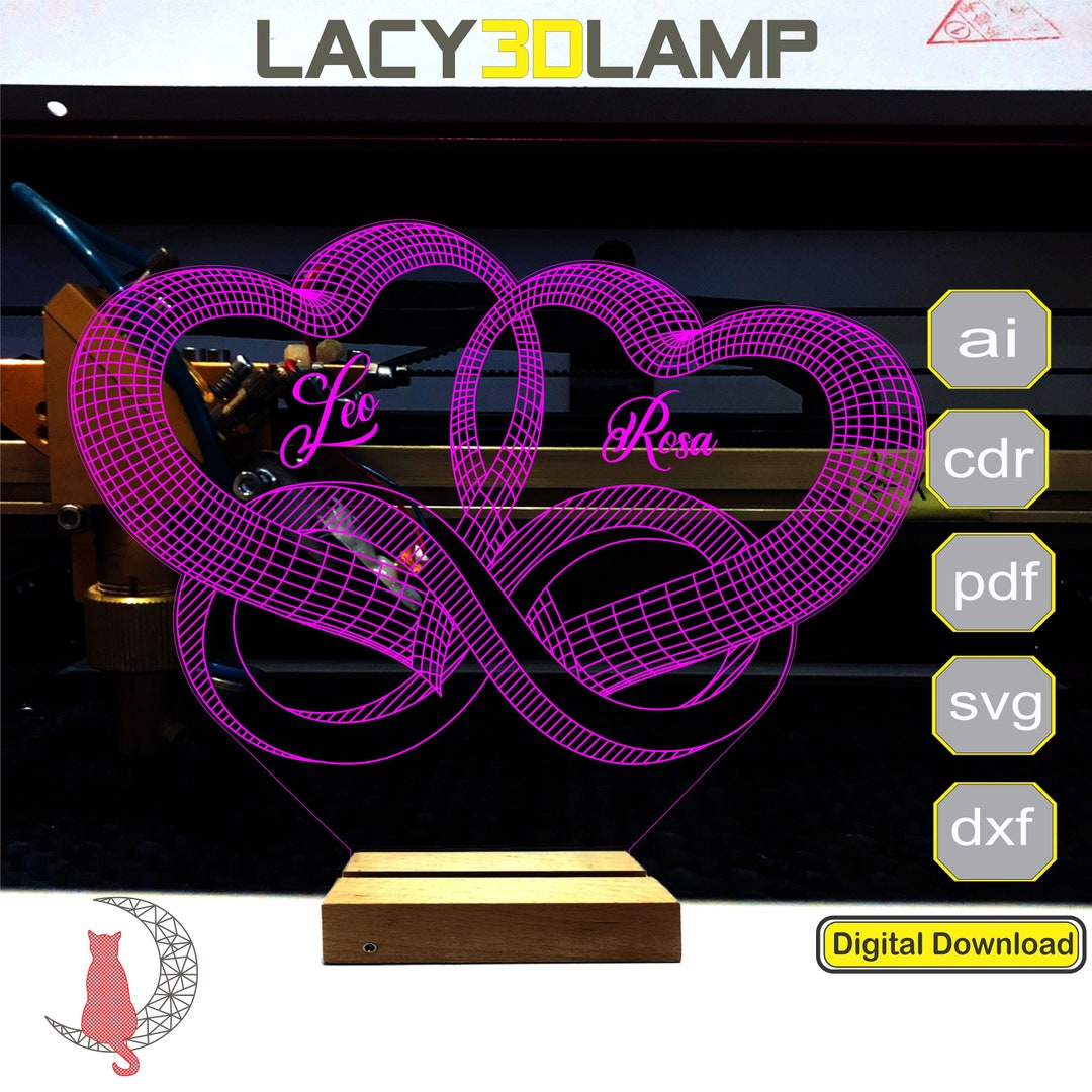 Infinity Love 3D Lamp File, Plan for Cnc Laser Engraving, 3D Night ...
