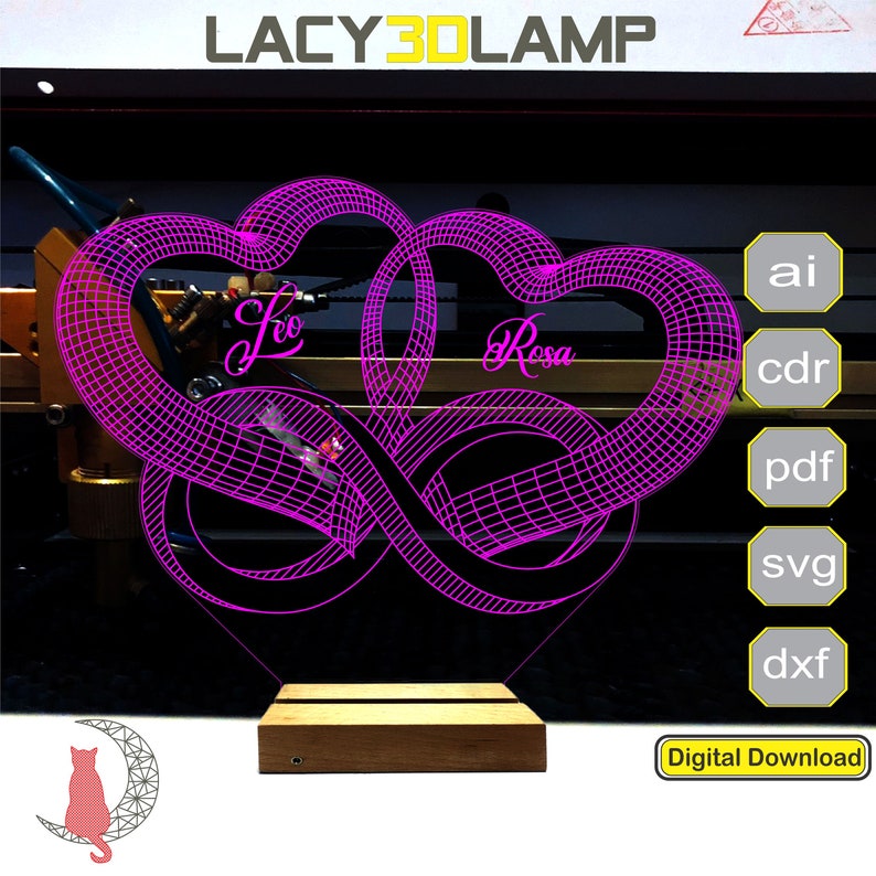 Infinity Love 3D Lamp File, Plan for Cnc Laser Engraving, 3D Night ...