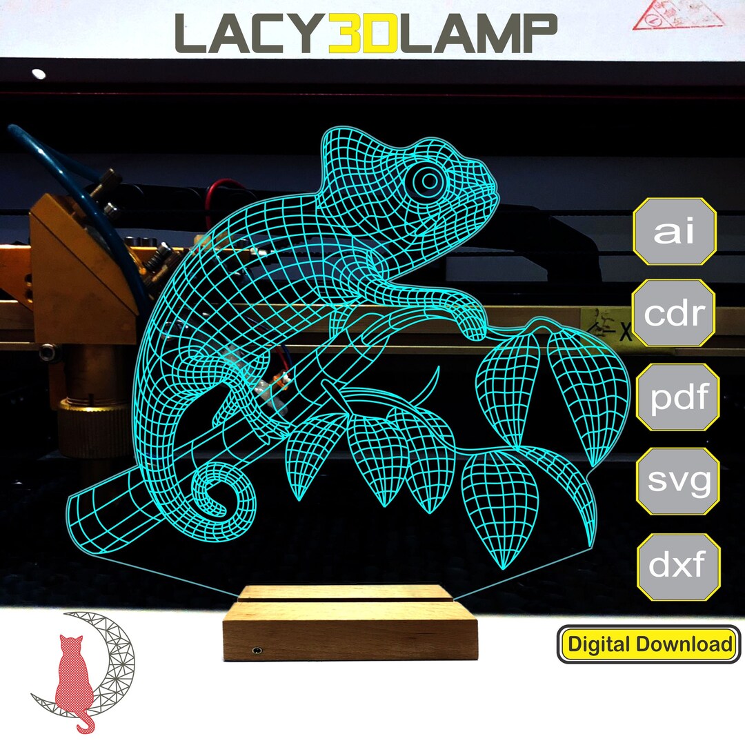 Chameleon 3D Lamp File, Plan for Cnc Laser Engraving, 3D Night Light ...