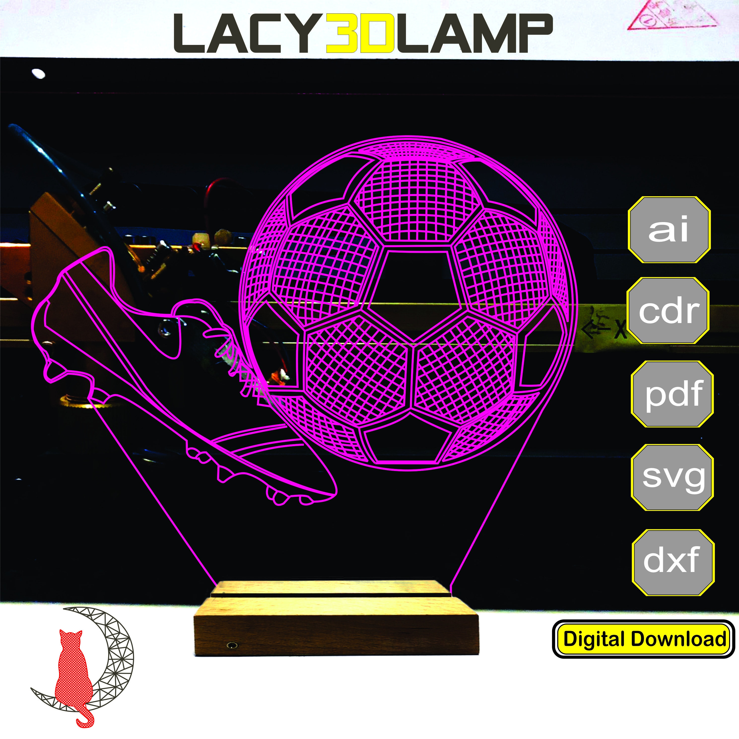 Soccer 3D Lamp File, Football 3D Lamp File Plan for Cnc Laser Engraving ...