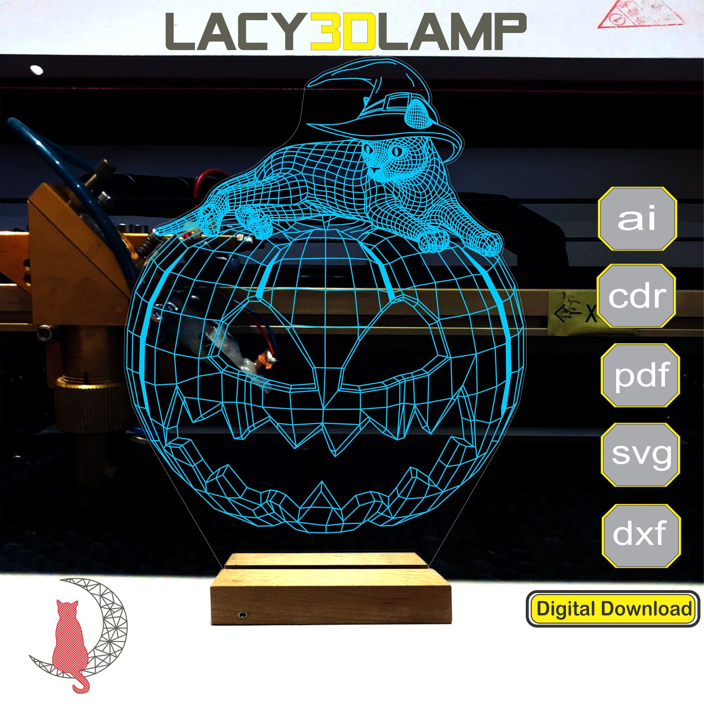 Halloween Witch Cat 3D Lamp File, Plan for Cnc Laser Engraving, 3D ...
