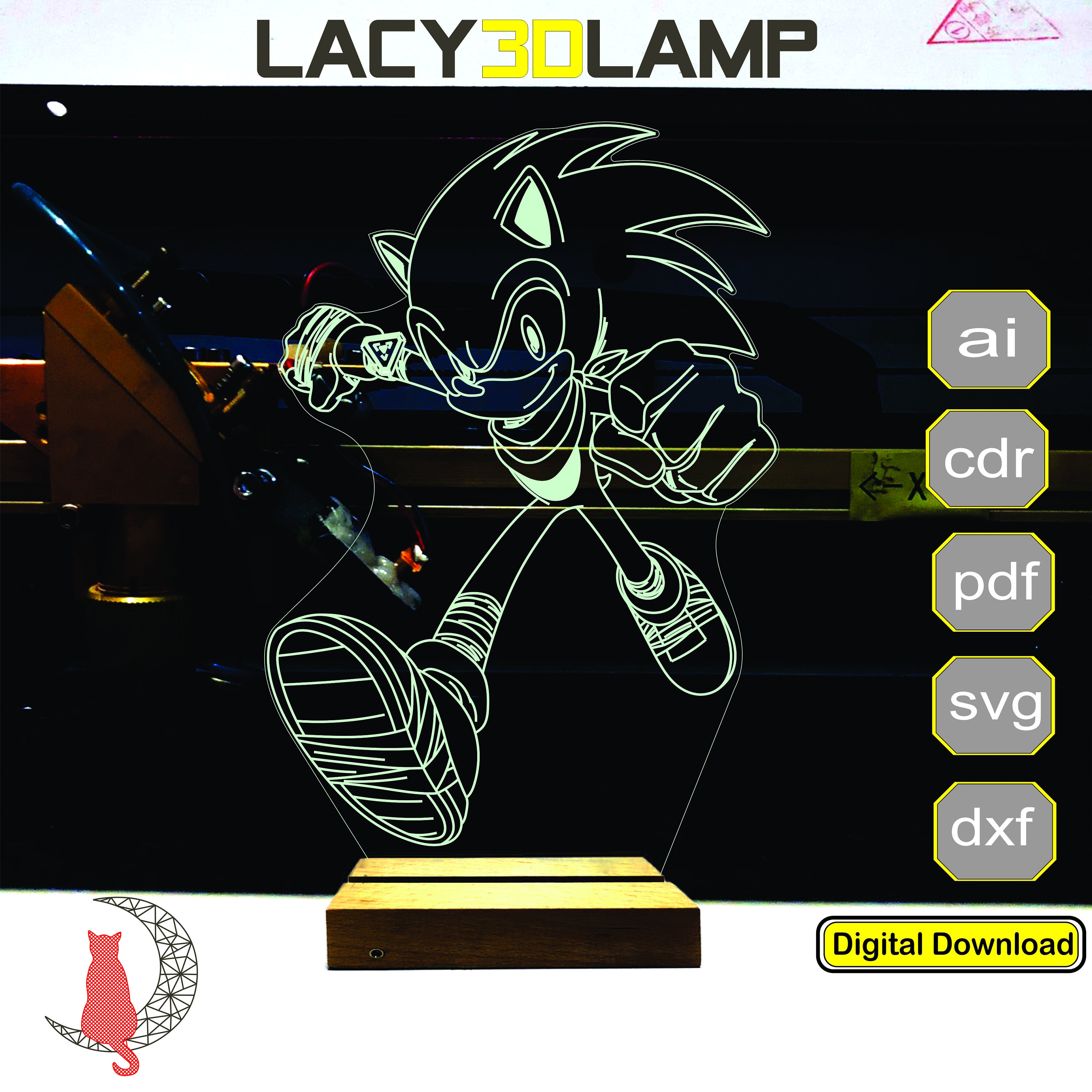 Sonicc 3D Lamp File, Plan for Cnc Laser Engraving, 3D Night Light ...