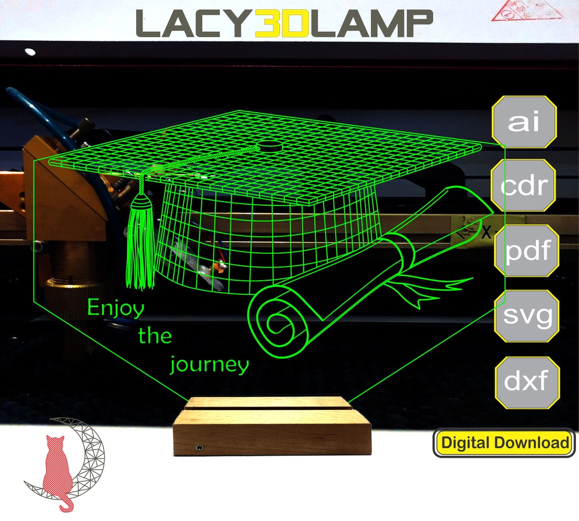 Graduation Cap 3D Lamp File, Plan for Cnc Laser Engraving, 3D Night ...