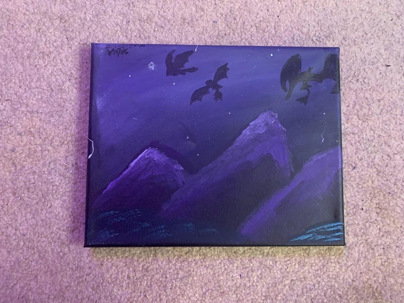 How to Train Your Dragon Painting Night Furys at Night Acylic Paint ...