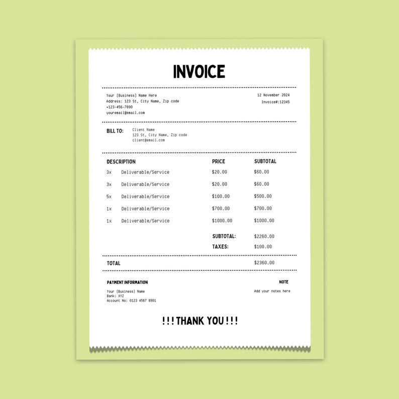 Editable Invoice Template, RECEIPT Style Canva Invoice, Perfect for ...