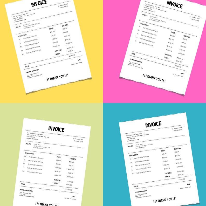 Editable Invoice Template, RECEIPT Style Canva Invoice, Perfect for ...