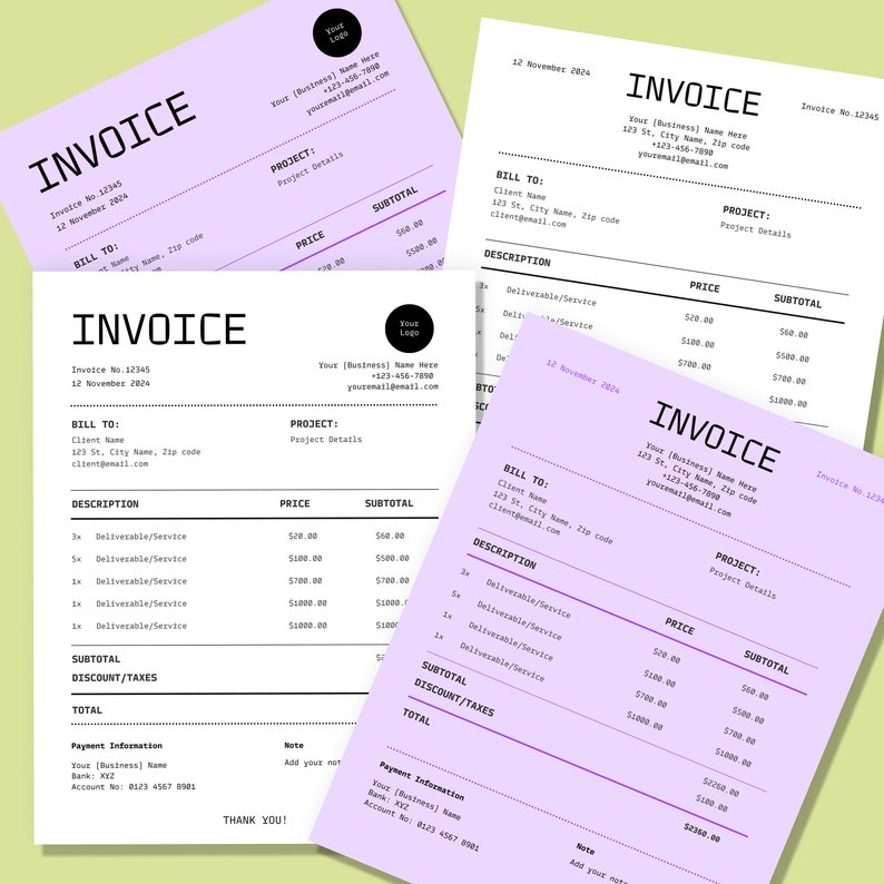 Professional yet Fun Editable Invoice Template, Stylish Canva Invoice ...