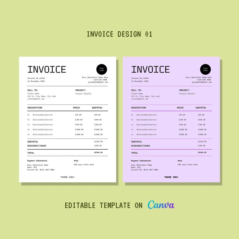 Professional yet Fun Editable Invoice Template, Stylish Canva Invoice ...