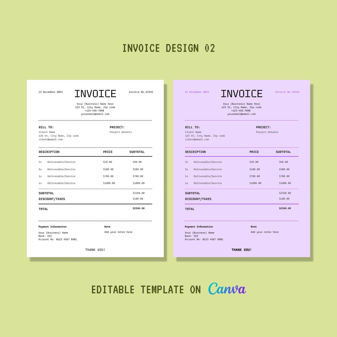 Professional yet Fun Editable Invoice Template, Stylish Canva Invoice ...