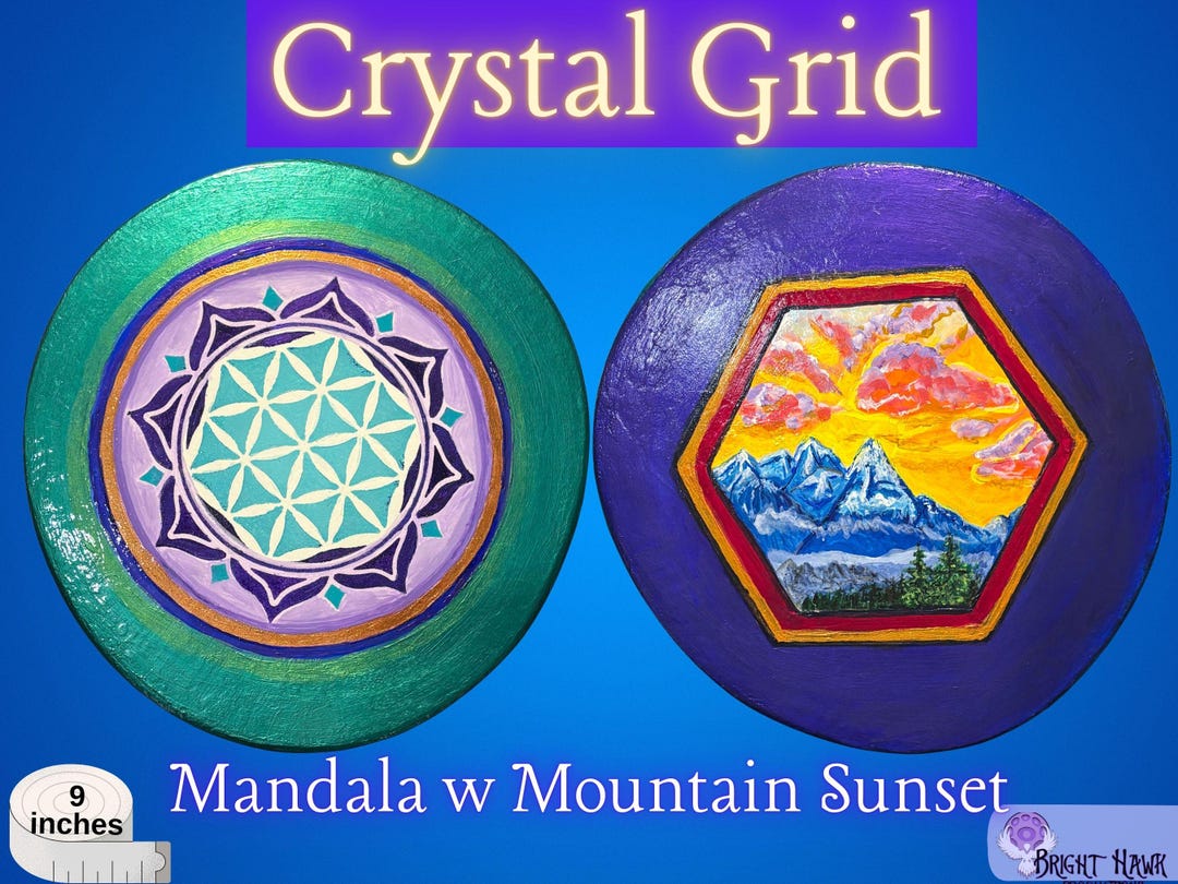 Handmade Lotus Mandala Crystal Grid: Mountain Sunset, Chakra Crystals ...
