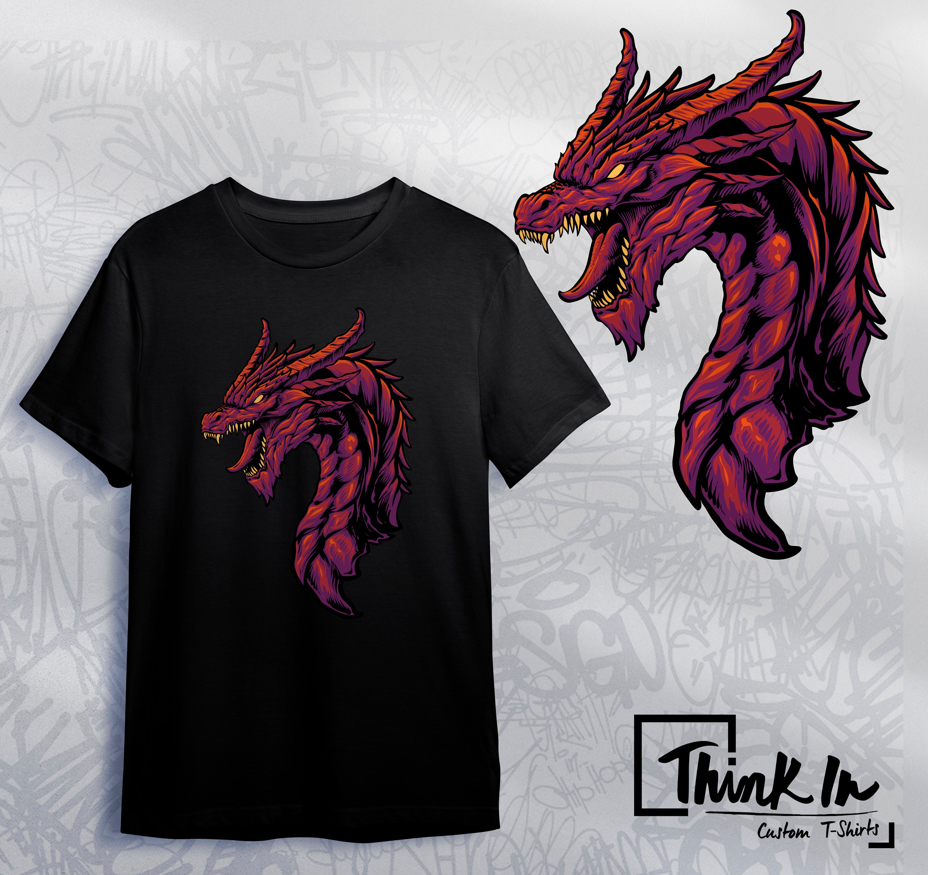 Red Dragon Head Tshirt Firedrake Head Dragon Tee - Etsy