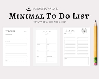 Printable to Do List, PDF Planner Checklist , Task Lists, Minimal to Do ...