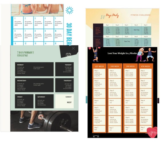 30 Day Beach Body Challenge Workout Worksheet Four Ab - Etsy