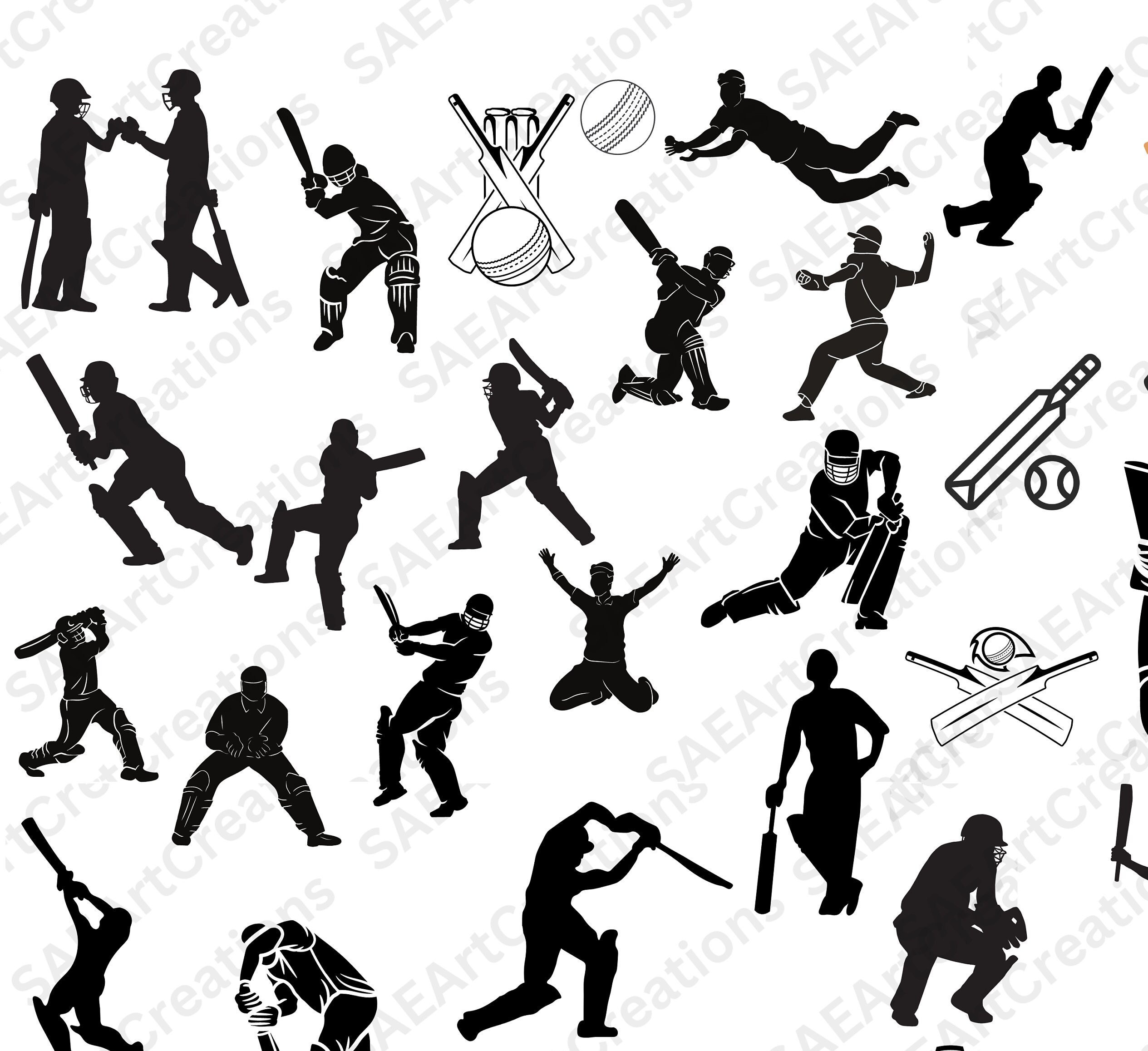 Cricket Silhouette Pack, Cricket SVG, PSL, Cricket, Cricket Bat ...