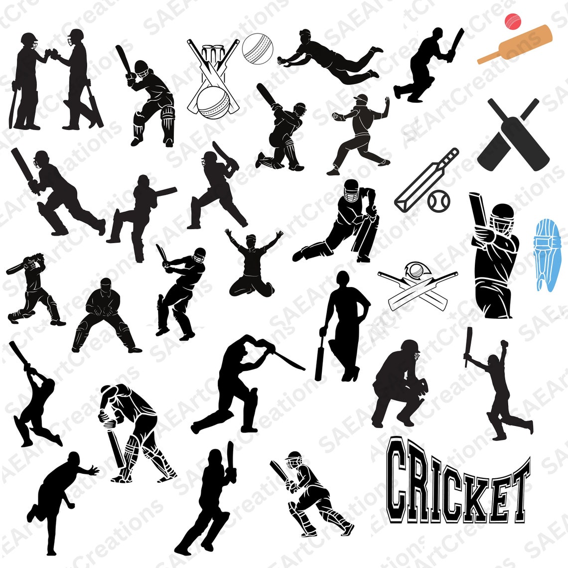 Cricket Silhouette Pack, Cricket SVG, PSL, Cricket, Cricket Bat ...