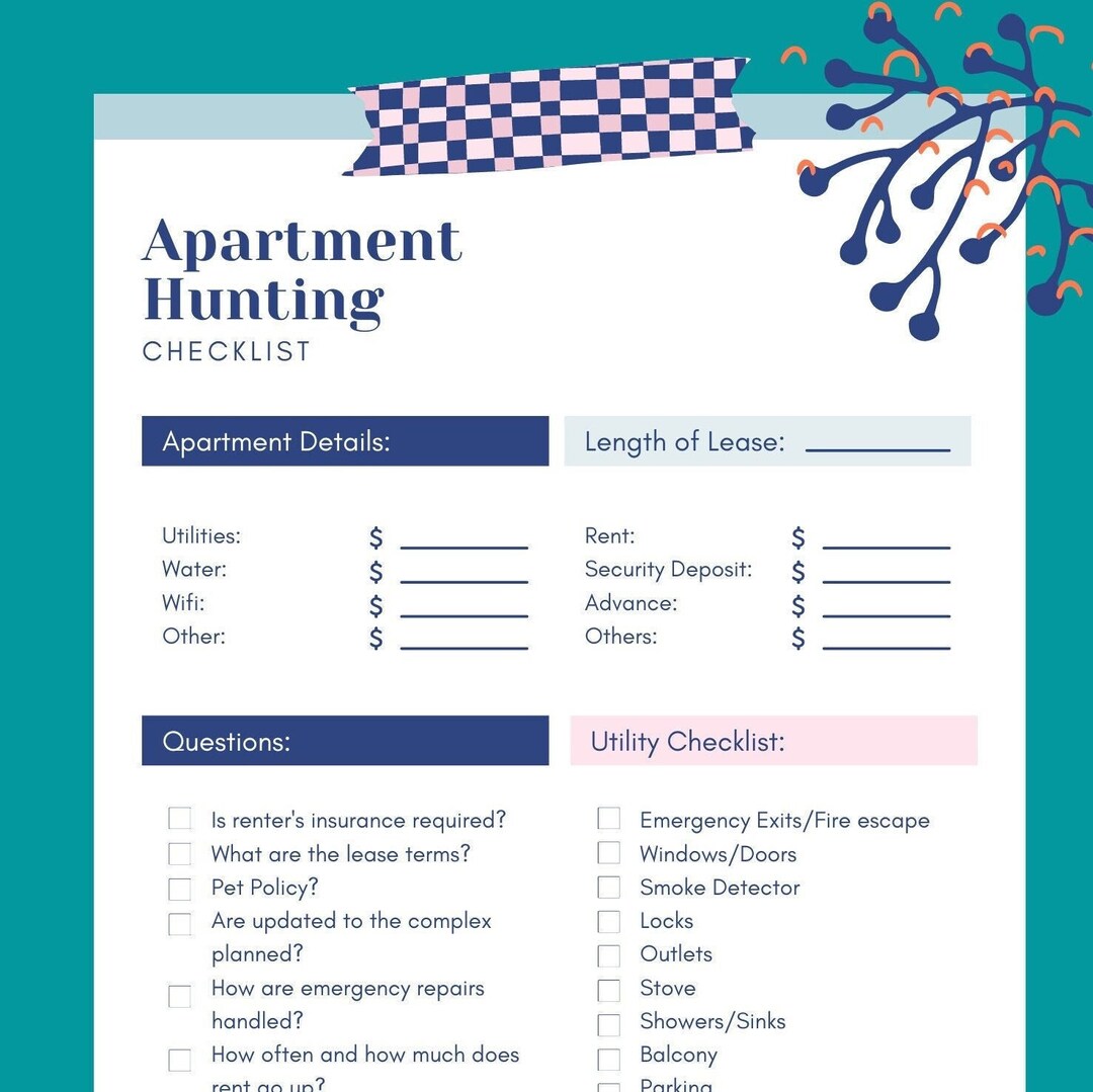 Apartment Search Checklist | Moving | Apartment Checklist | Moving ...