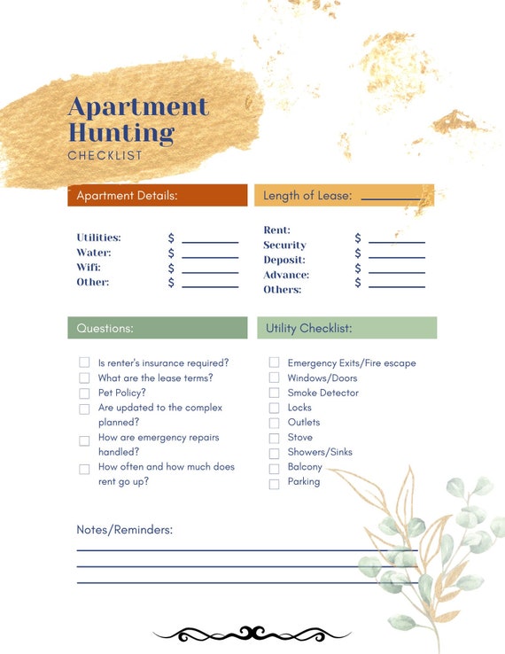 Apartment Search Checklist Moving Apartment Checklist - Etsy