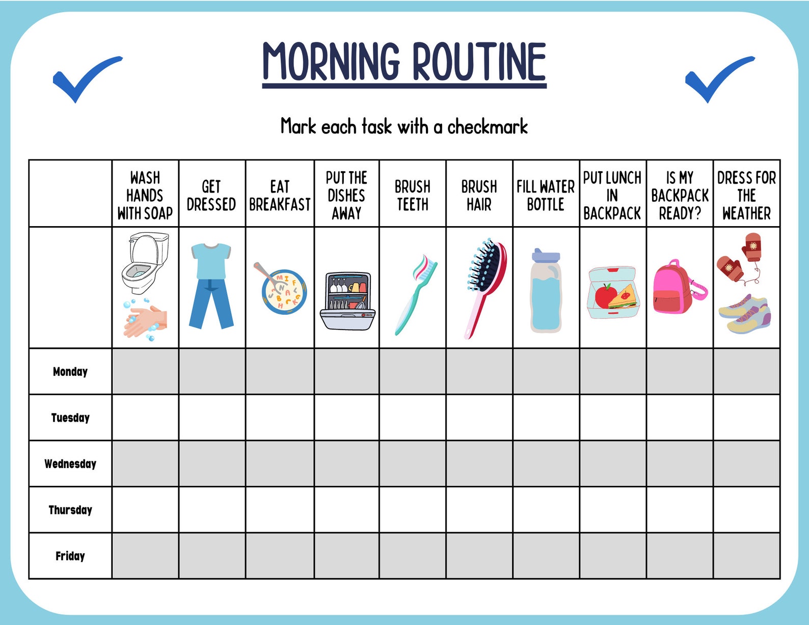 Kids Daily Responsibilities Chart Visual Morning/evening - Etsy