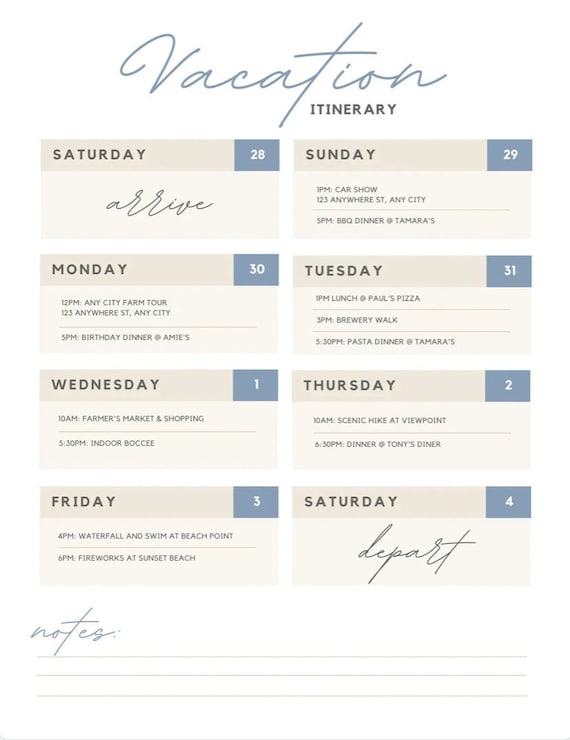 Business Trip Itinerary Planner Format