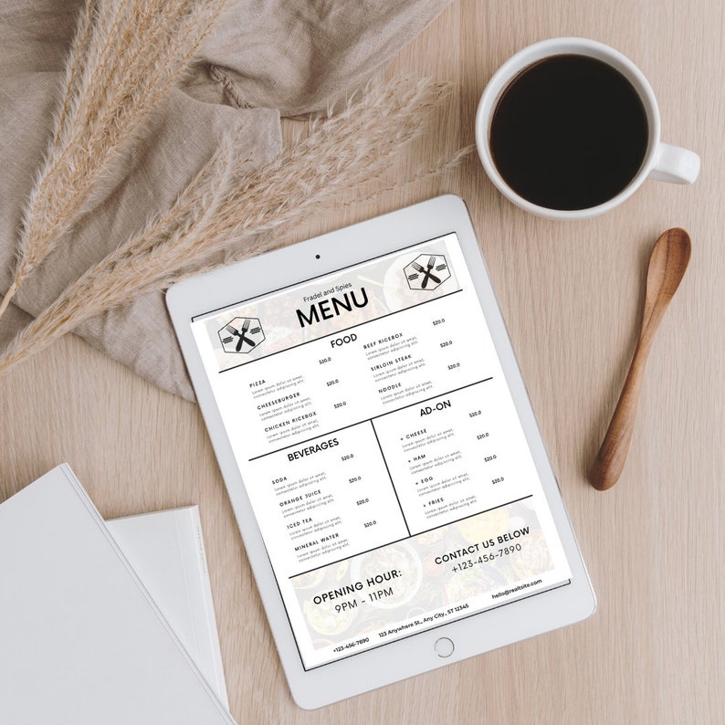 Printable Restaurant Menu Template, Wedding Menu Template, Thai Menu ...