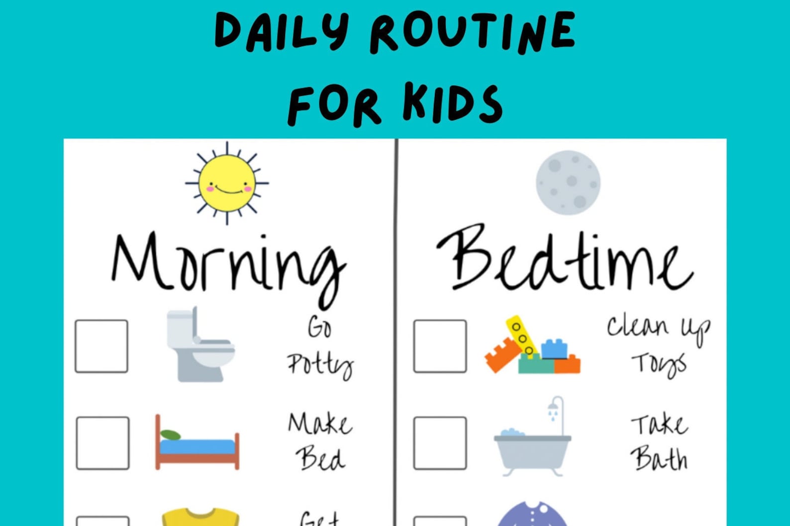 Kids Daily Responsibilities Chart Visual Morning/evening Checklist ...