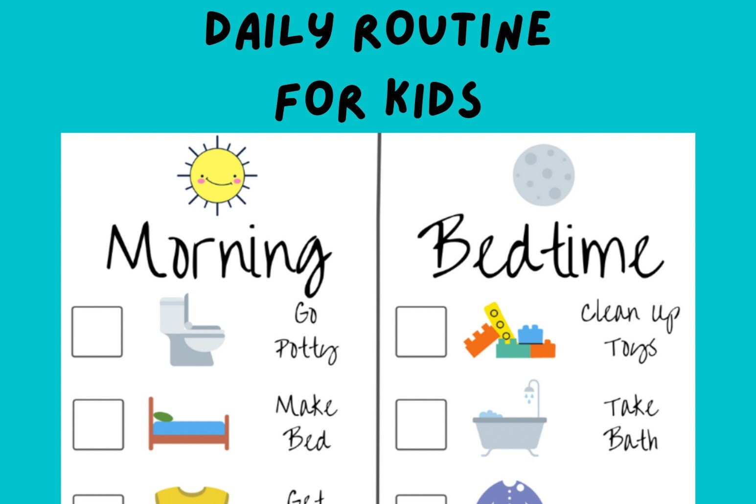Kids Daily Responsibilities Chart Visual Morning/evening Checklist ...