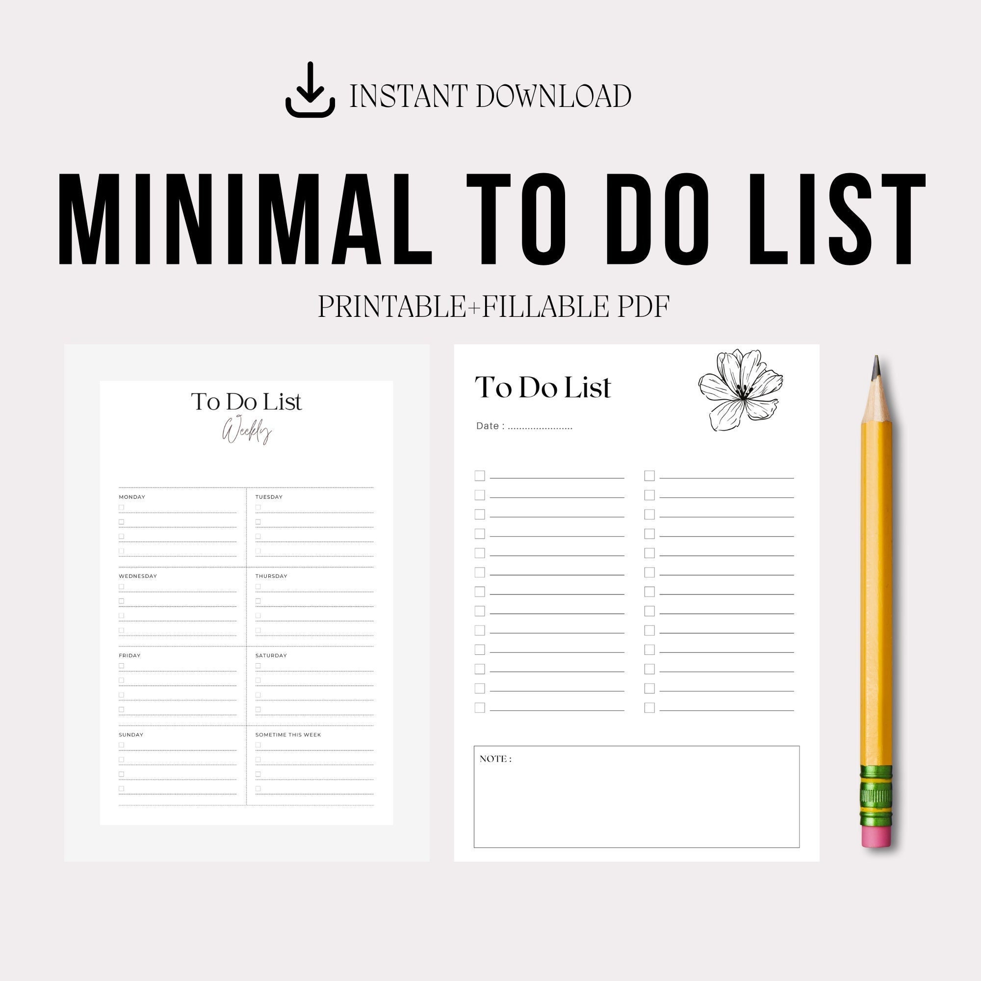 Minimal to Do List Printable,simple Tasks List Template, Productivity ...