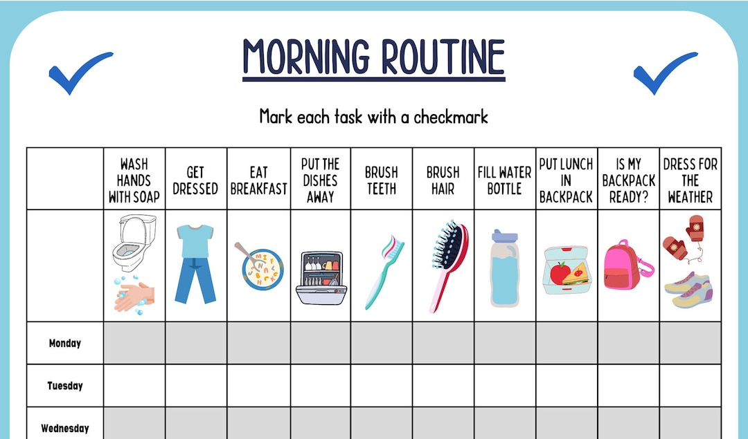 Kids Daily Responsibilities Chart Visual Morning/evening Checklist Routine, Children's Job ...