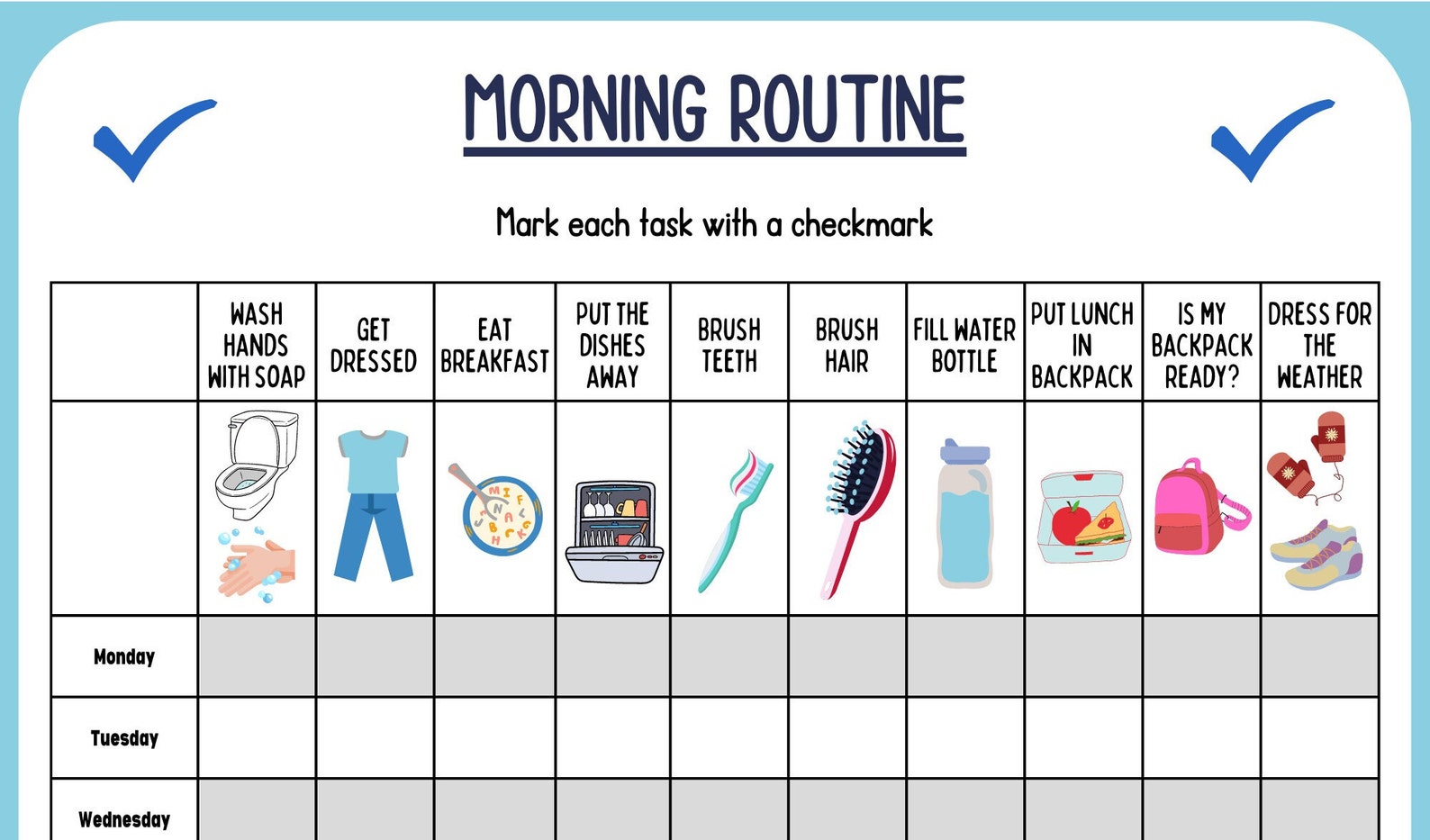 Kids Daily Responsibilities Chart Visual Morning/evening Checklist ...