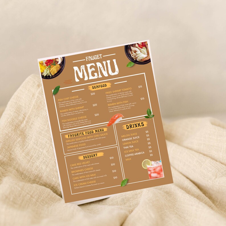 Printable Restaurant Menu Template, Wedding Menu Template, Thai Menu ...