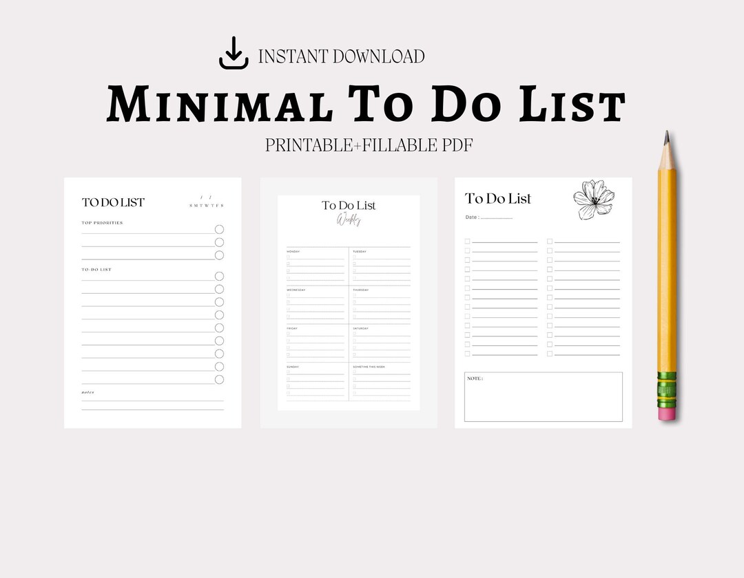 Minimal to Do List Printable,simple Tasks List Template, Productivity ...