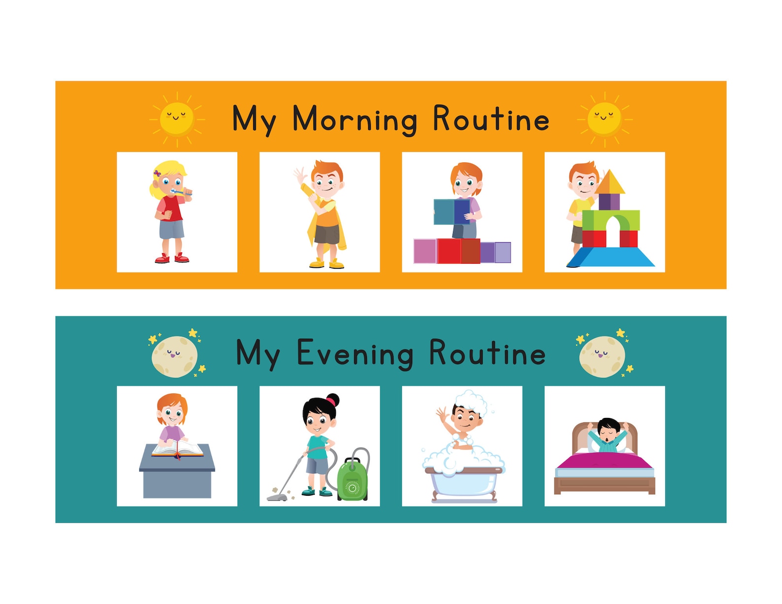 Kids Daily Responsibilities Chart Visual Morning/evening Checklist ...