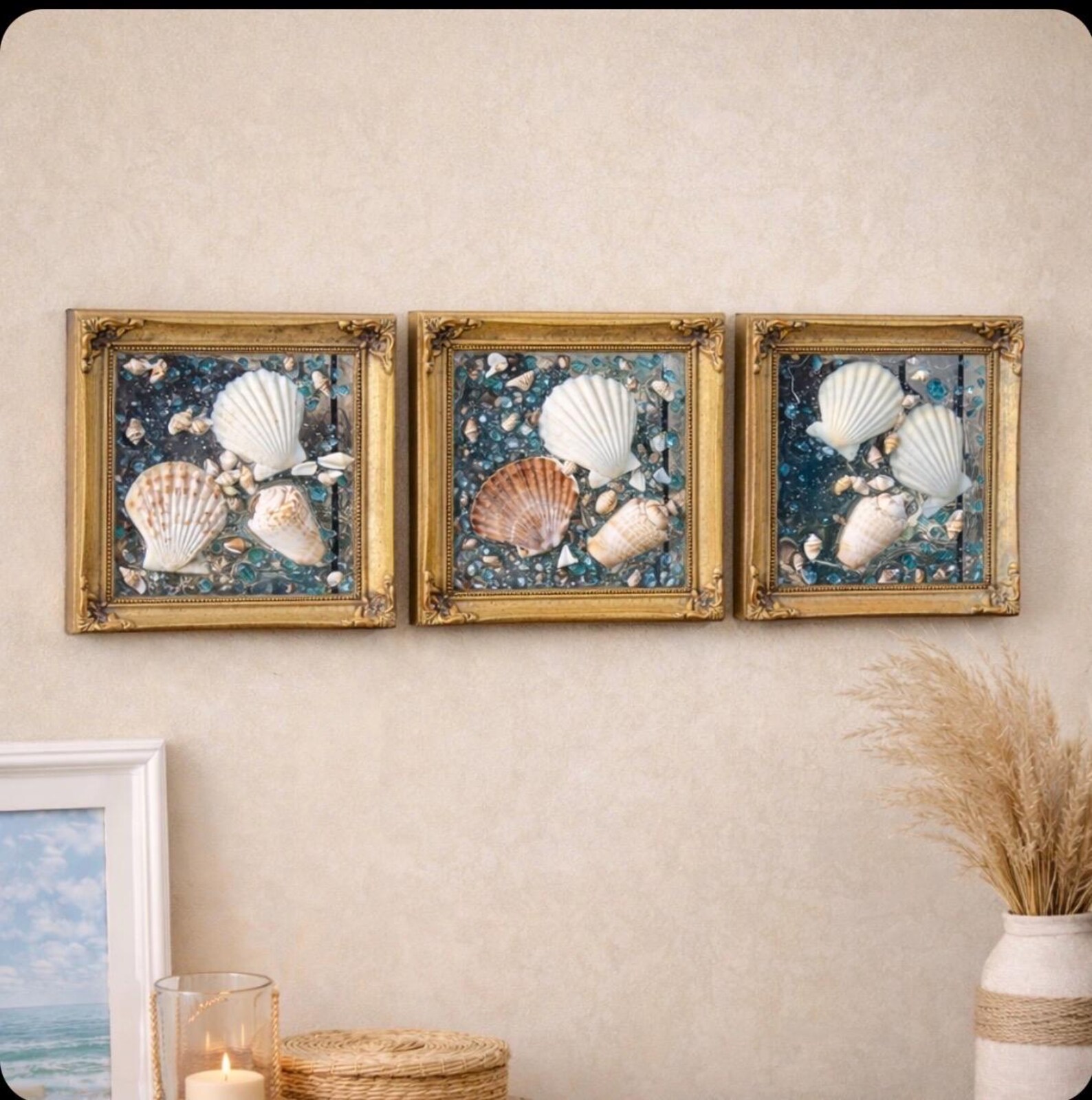 Set of 3 Coastal Art Shell Frames (6x6 Inch) - Etsy