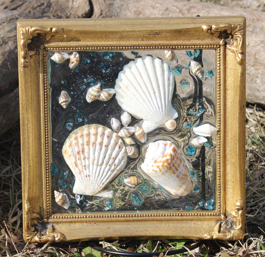 Seashell & Seaglass Coastal Art: Reflective Ocean Decor (6x6 Inch) - Etsy