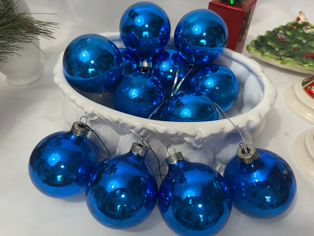 12 Vintage Blue Rauch Christmas Ornaments, 12 Piece Retro Blue Glass ...