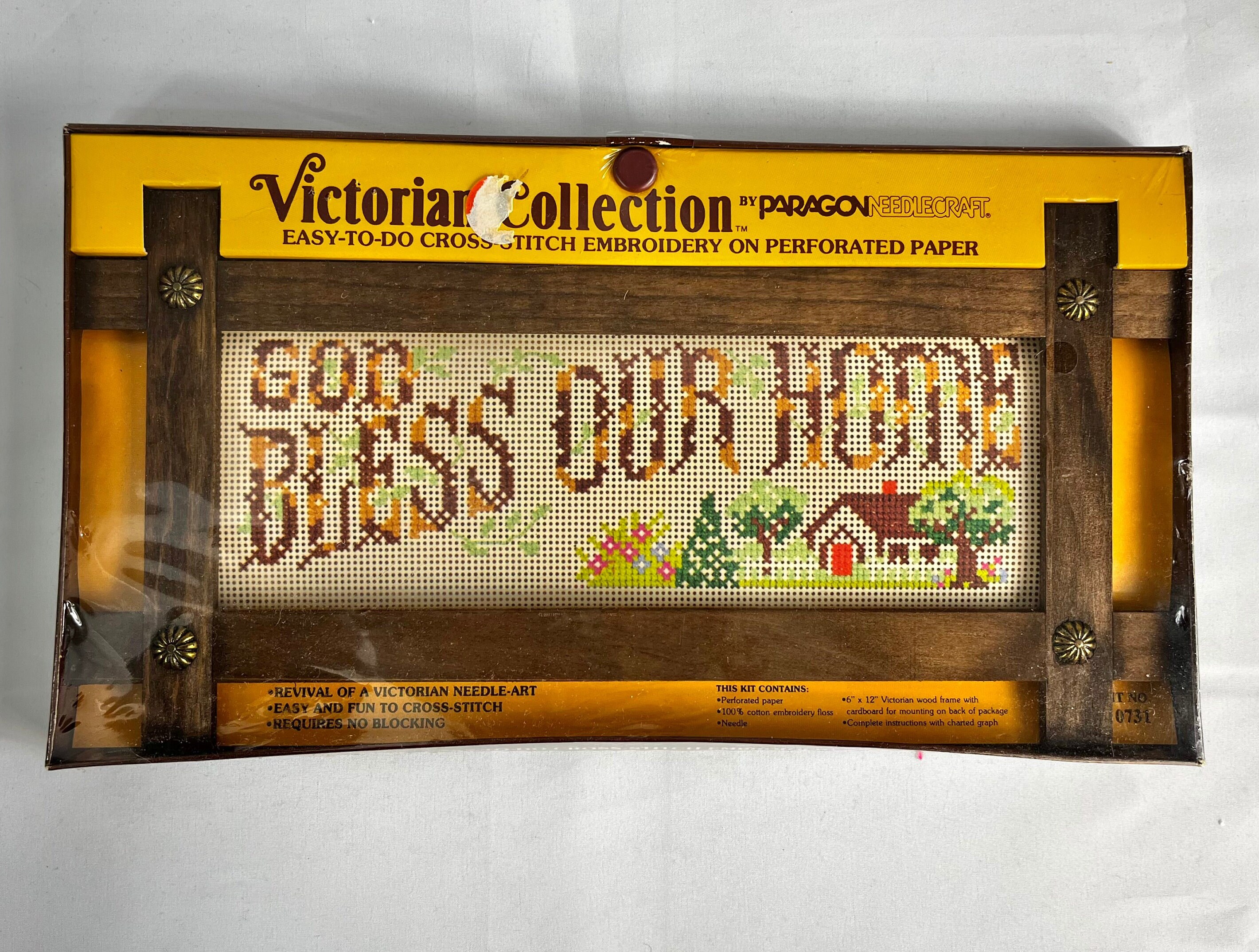 Vintage God Bless Our Home Embroidery Kit With Frame, 1981 DIY Cross ...