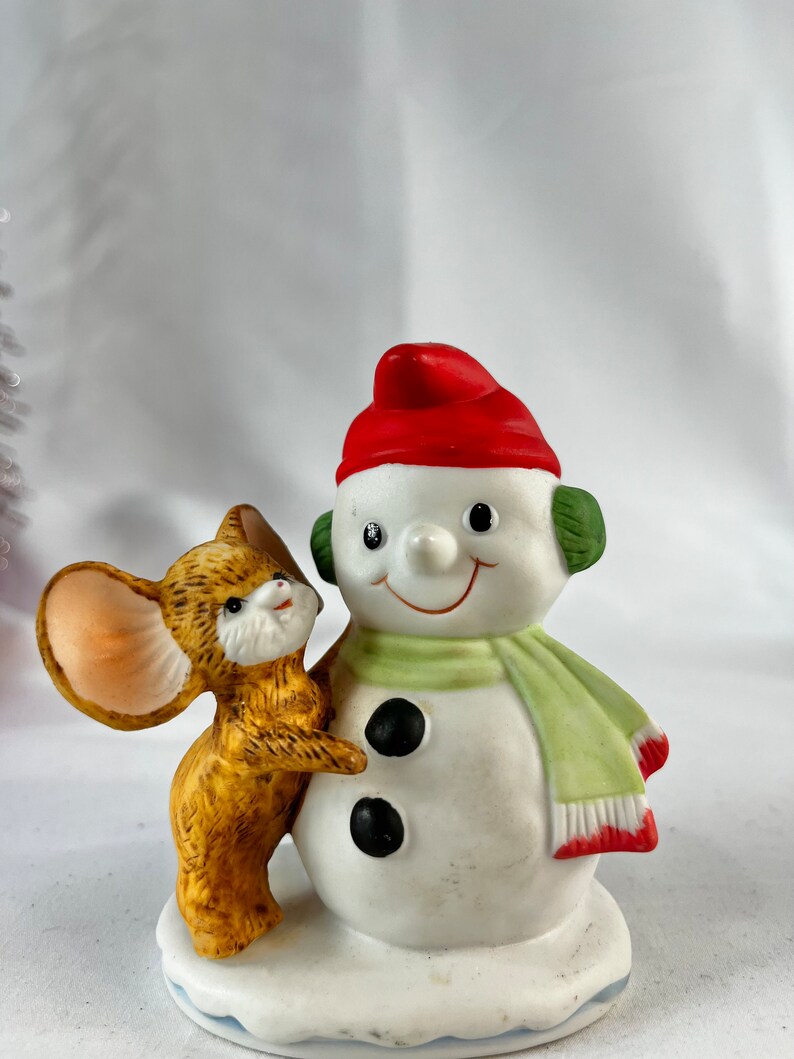 Vintage HOMCO Mouse and Snowman Figurine, Collectible Snowman and Mouse ...