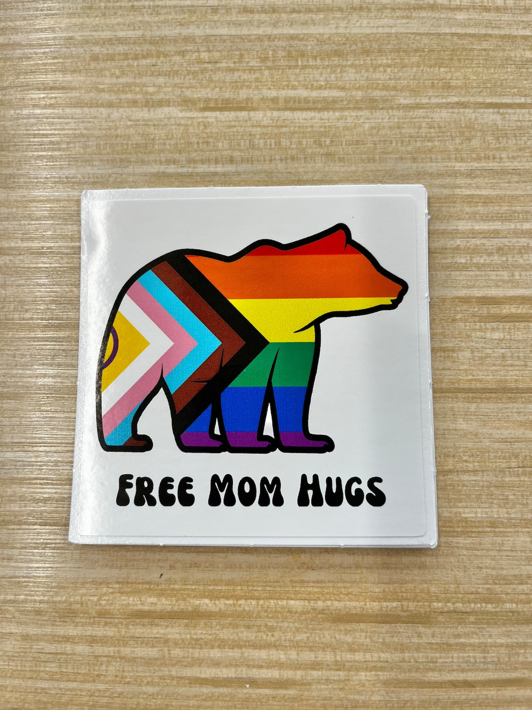Free Mom Hugs Sticker, Inclusive Pride Flag Mama Bear Sticker, Free Mom ...