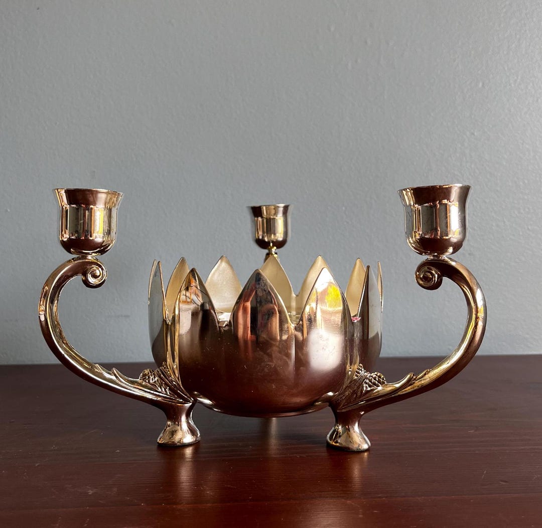 Vintage Candlestick Holder With Flower Frog, 1970s Silver Plate ...